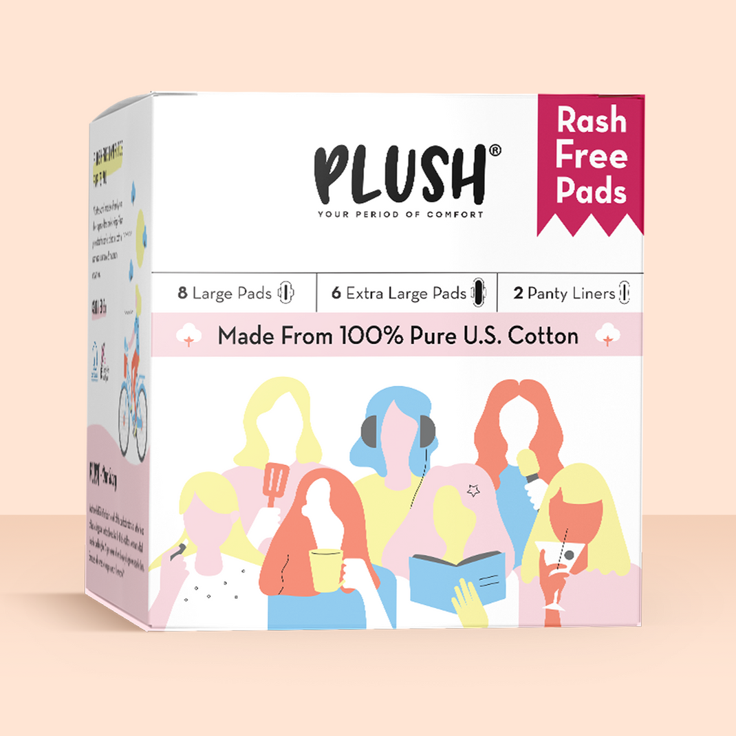 Plush Period Care | 100% Rash Free Cotton Sanitary Pads, Panty Liners